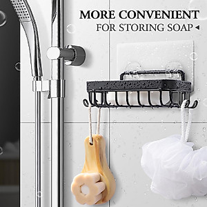 Soap Dish Holder for Shower Wall, 304 Stainless Steel Bar Soap Holder with Hooks for Bathroom, Sponge Holder for Kitchen Sink-Powerful Adhesive No Drilling