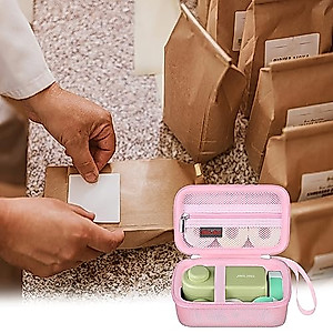 Elonbo Carrying Case for Makeid Label Maker Machine, Makeid L1 Portable Bluetooth Label Printer Handheld Label Printer Storage Holder Bag, Extra Mesh Pocket Fits Label Paper Cable, Pink