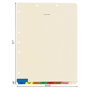 Tabbies 8-Bottom Tab Medical Chart Index Set , Red, Brown, Blue, Orange, Yellow, Green , 8-1/2" x 11-3/8"