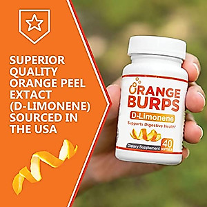 Orange Burps D-Limonene Supplement for Digestive Health, Heartburn, Acid Reflux, GERD | Orange Peel Extract | All-Natural Easy-to-Swallow Softgels | 1,000 mg per Serving - Made in USA
