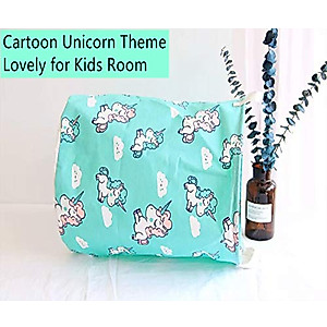 Unibedding 2 Pack Canvas Storage Baskets Large Unicorn Storage Hampers for Girls Kids Room Baby Nursery Collapsible Convenient Home Organizer Containers, Pink Teal Blue