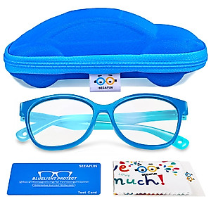 SEEAFUN Blue Light Glasses for Kids Girls Boys with Cute Car Case, UV400 Protection, Anti Blue Ray Age3-12