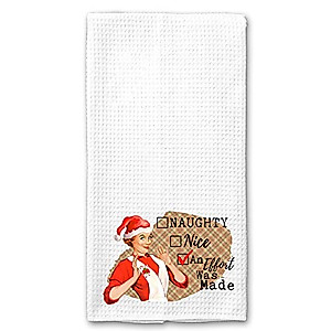Naught, Nice and Effort was Made Funny Vintage 1950's Housewife Pin-up Girl Waffle Weave Microfiber Towel Kitchen Linen Stocking Stuffer Holiday Christmas Gift