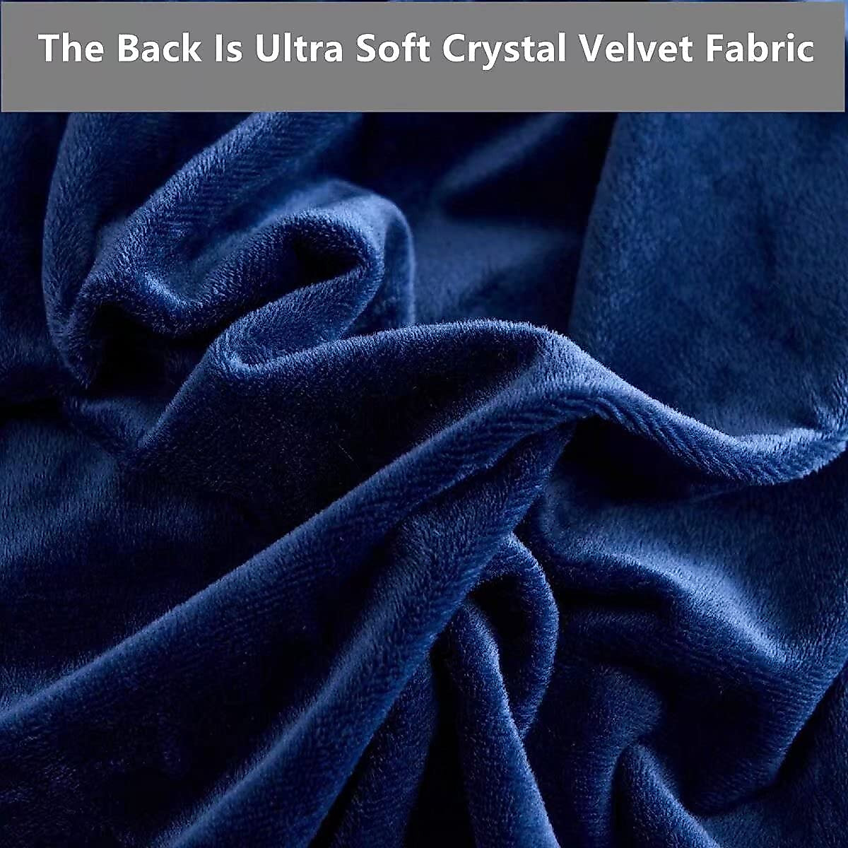 6Pcs Fluffy Faux Fur Duvet Cover Sets,Fuzzy Plush Shaggy Bedding Set(1Faux Fur Quilt Cover with Velvet Fabric Inner+1Flannel Flat Sheet+2 Shaggy Pillowcases+2 Heart Pillows) Zipper Closure Navy King