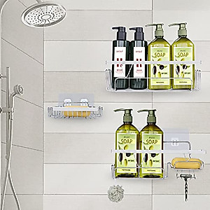 Meikeyi bathroom organizer shower caddy Shelf (2Pack) with1 Soap Dishes, No Drilling adhesive Stainless Steel bathroom Wall Mount shampoo holder storage