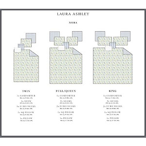 Laura Ashley Comforter Set Reversible Cotton Bedding, Includes Matching Shams with Bonus Euro Shams & Throw Pillows, King, Nora Blue/Yellow/Green/White