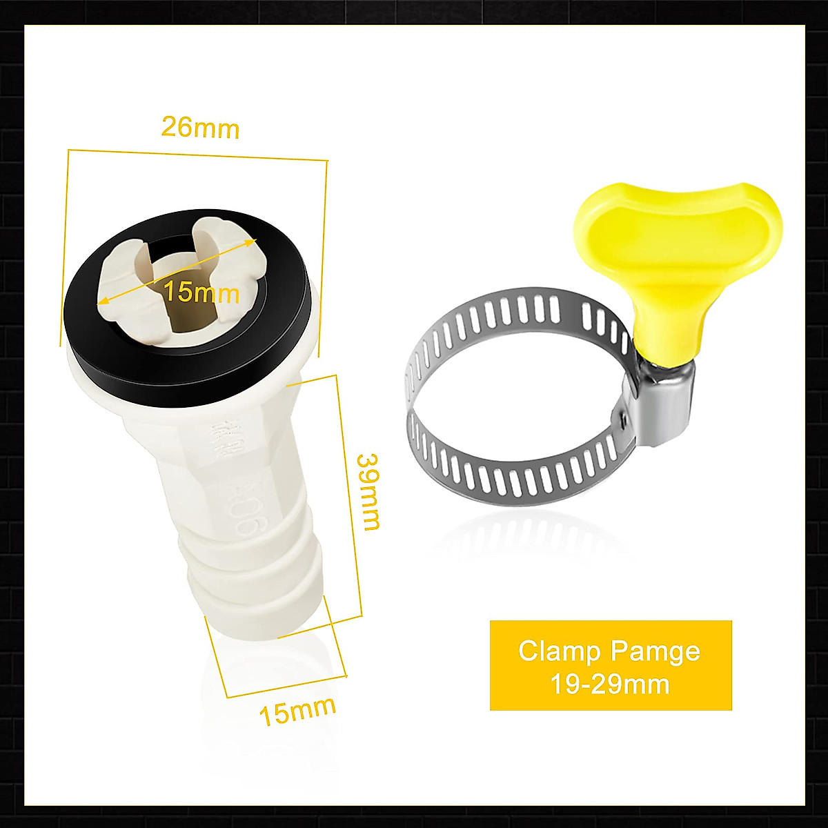 4 Pieces 15 mm/ 0.6 Inch Drain Hose Connector Elbow Fitting Air Conditioner Drain Hose Connector Air Conditioner Drain Hose Adapter with Stainless Steel Hose Hoop for Mini-Split and Window