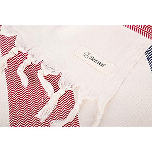 Bersuse 100% Cotton Aspendos XL Throw Blanket Turkish Towel - 60x90 Inches, Dark Blue-Red