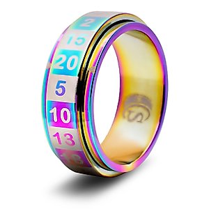 CritSuccess d20 Dice Ring with 20 Sided Die Spinner (Size 10 - Stainless Steel - Rainbow)