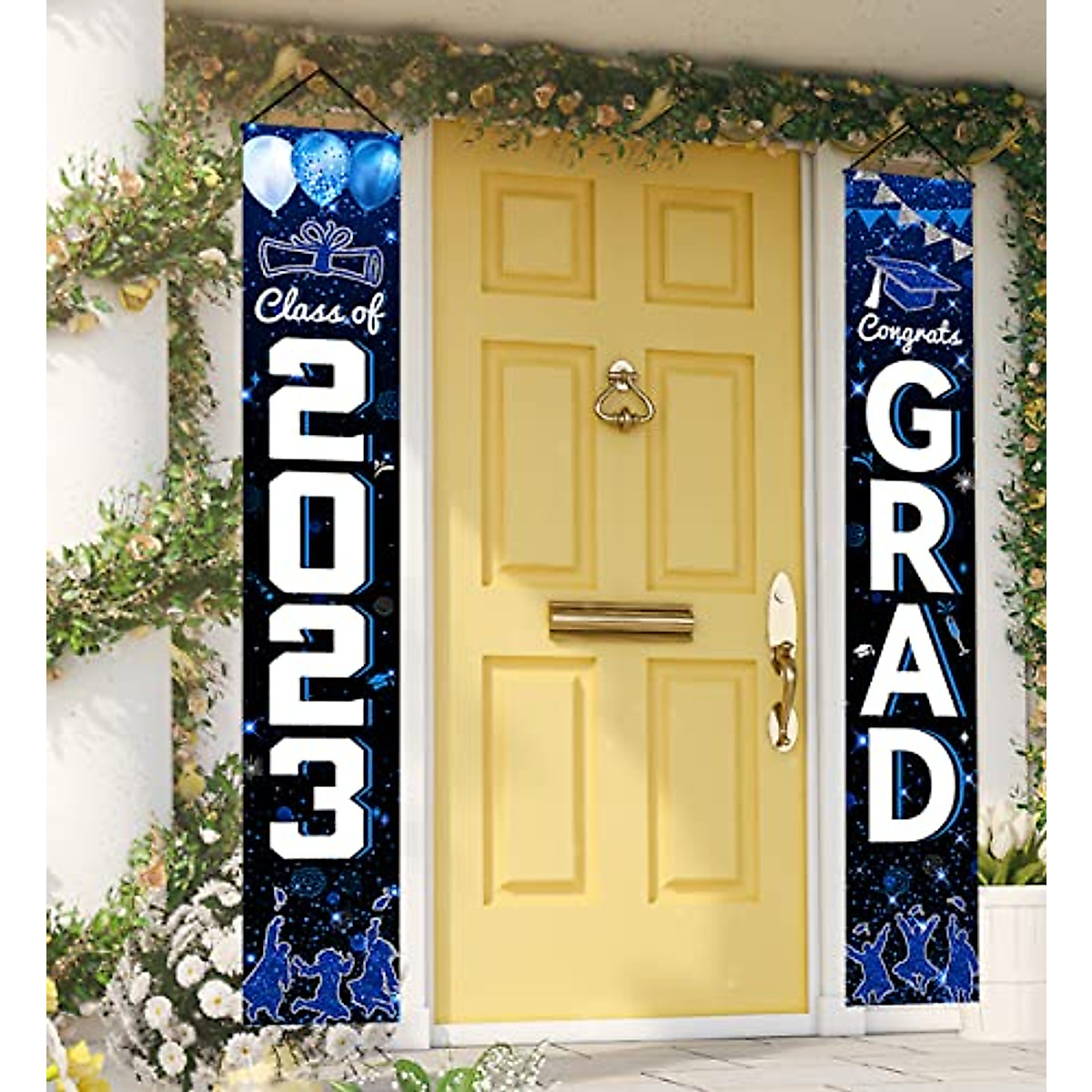 2023 Graduation Decorations-Class of 2023 Congrats Grad Porch Sign Banner,Door Hanging Welcome Banner for Blue Graduation Party Supplies