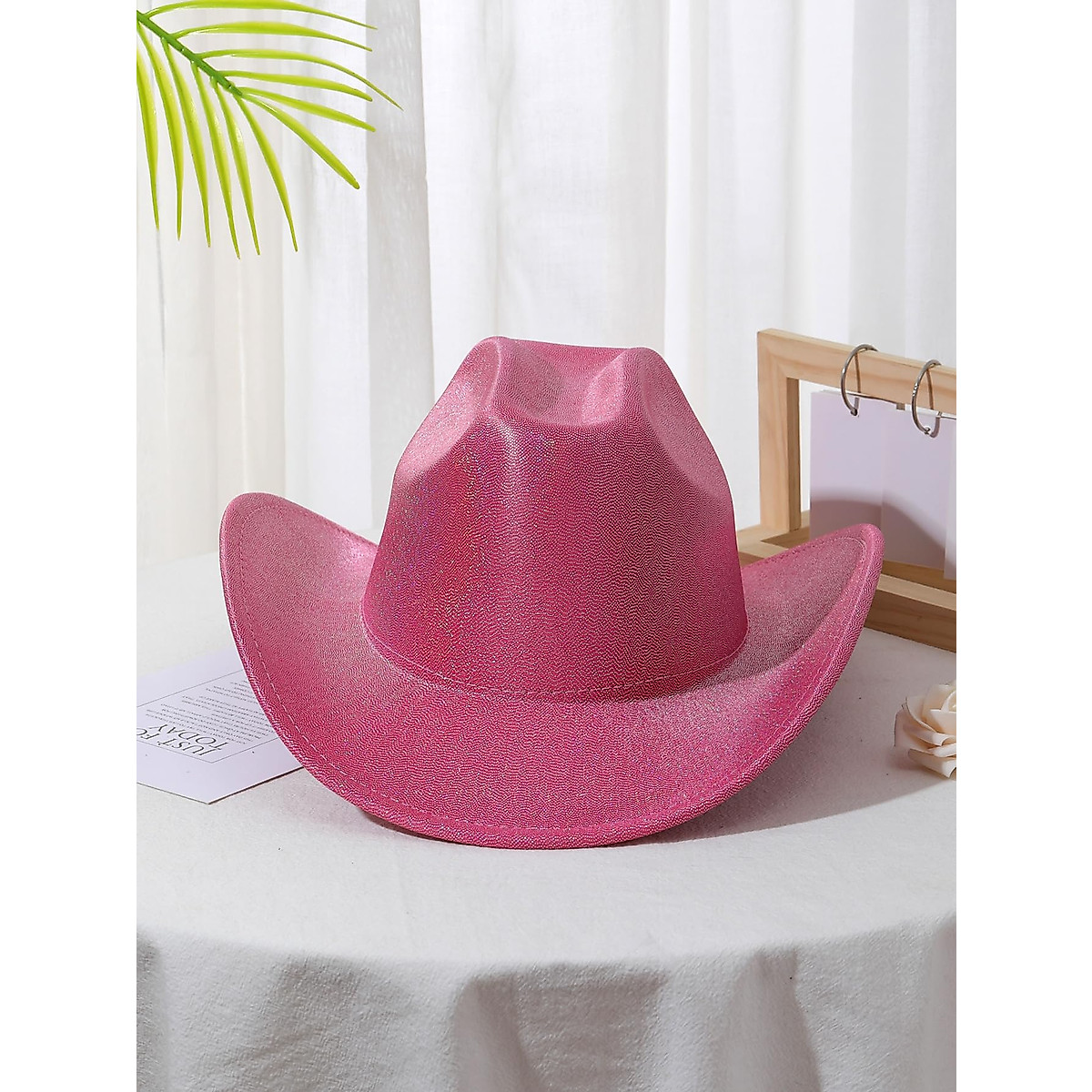 QWINEE Cowboy Hat for Adult Wide Brim Plain Western Cowgirl Hat Costume Boho Country Cowboy Hat for Women Men Hot Pink one-Size