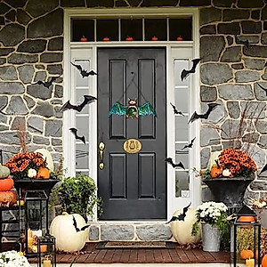 DREAMSKIP Hanging Bats Halloween Decoration, Halloween Bats Solar Lights Outdoor, Waterproof Halloween Lanterns for Yard, Outside, Party, Garden (Green)