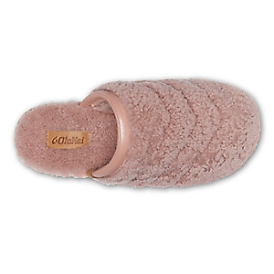 OLUKAI Pupu Mua Women's Slipper, Cozy Slip-On Shoes, Genuine Shearling & Premium Nubuck Leather, Pink Sea Salt/Pink Sea Salt, 10