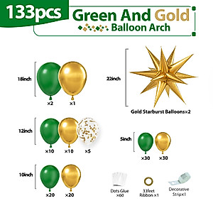 Green and Gold Balloon Arch Kit, Forest Dark Emerald Green Balloons Metallic Gold Balloons for Birthday Forest Theme Baby Shower Wedding Graduation Party Decorations