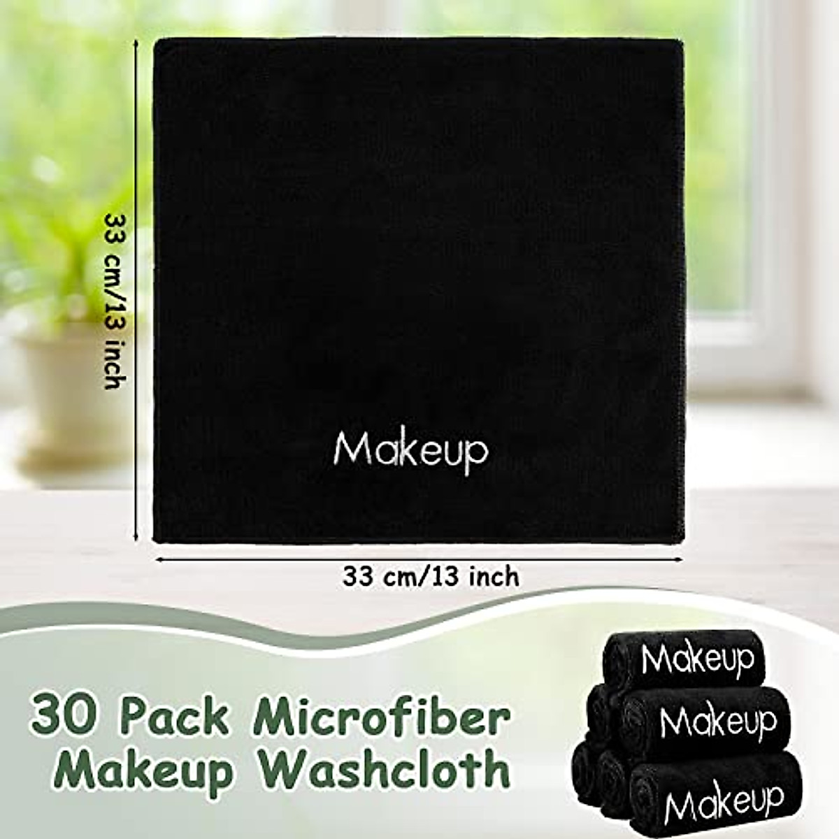 30 Pcs Microfiber Makeup Washcloths 13 x 13 Inch Makeup Remover Towels Black Remover Towels Reusable Soft Makeup Remover Cloth Absorbent Removers Washcloths Makeup Washcloths with Embroidery for Women