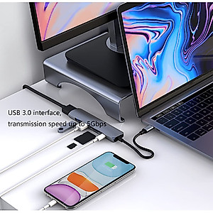 Port Expander USB C Hub 6 in 1 USB-C Dock Type C Hub Multiport Adapter with 60W PD Charging, HDMI, 2 USB 3.0 Ports, SD/TF Card Reader USB Splitter (Color : Silver)