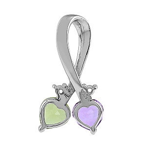 Silvershake Natural Peridot Amethyst and Topaz 925 Sterling Silver Twin Heart Pendant with 18 Inch Chain Necklace