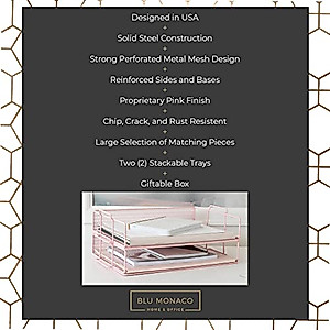Blu Monaco Pink Desk Organizer Stackable Paper Tray Set of 2 - Metal Wire Two Tier Tray - Stackable Letter Tray - Inbox Tray for Desk