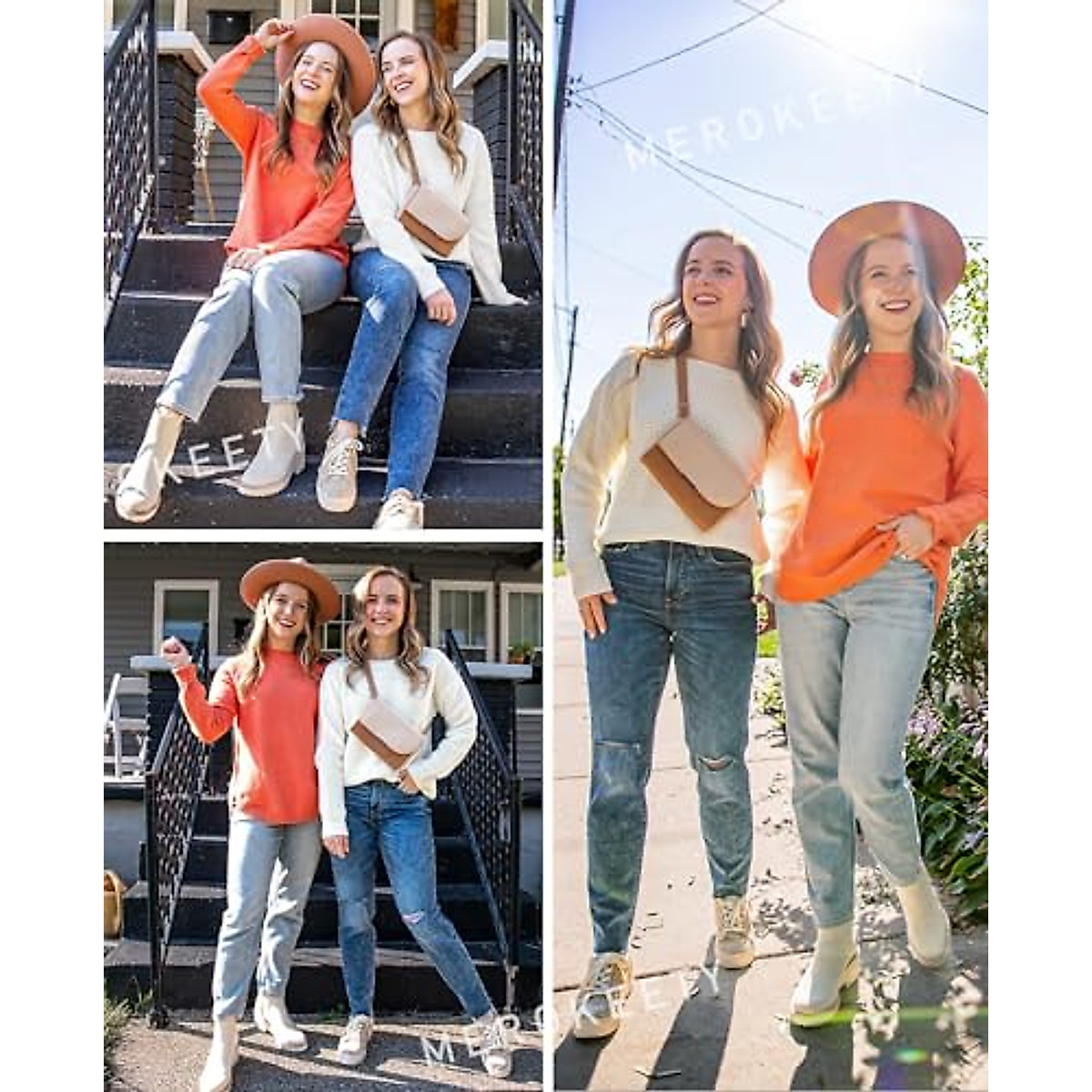 MEROKEETY Women's 2025 Fall Long Balloon Sleeve Crew Neck Sweater Tops Waffle Knit Soft Pullover Jumper, White, M