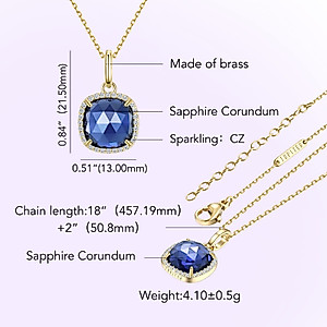 Jupiter Natural Gemstone Pendant Necklace,14k Gold/Rhodium Plated Genuine Gemstone Square Pendant Necklace for Ladies & Girls, Gold Plated, Sapphire