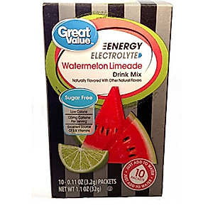 Great Value Sugar Free, Low Calorie ENERGY Watermelon Limeade Drink Mix (Pack of 6)