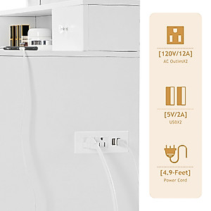 Quimoo Vanity Desk Set with LED Tri-Fold Lighted Mirror & Power Outlet, Makeup Vanity Table with 4 Drawers, Cushioned Stool, for Bedroom, Bathroom, White