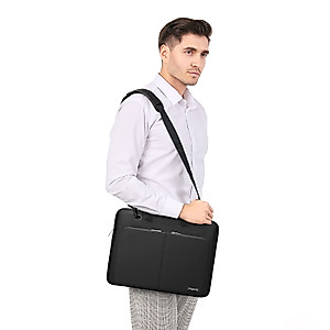 MOSISO 360 Protective Laptop Shoulder Bag Compatible with MacBook Air 15 M2 A2941 2023/Pro 16 2023-2019 A2780 A2485 A2141, 15-15.6 inch Notebook with 2 Same Front Organizer Pockets & Belt, Black