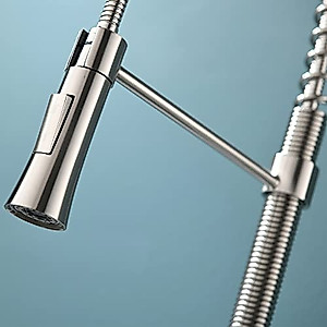 KINGO HOME Kitchen Faucet with Pull Down Sprayer, Commercial Utility Stainless Steel High Arc Single Handle Kitchen Sink Faucet with Sprayer Modern Farmhouse Spring Kitchen Faucets