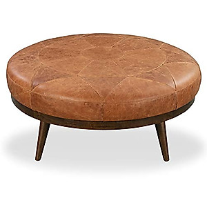 POLY & BARK Gio Modern Leather Ottoman Pouf (Cognac Tan)