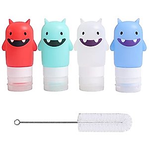 Timiuu 4-Pack 2oz. Squeeze Salad Dressing Bottles with Cleaning Brush | Small Salad Dressing Containers to Go | Portable Sauce Bottle Condiment Bottles | Food-grade Silicone, BPA Free