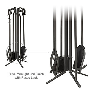 UniFlame, F-11140, 5-Piece Wrought Iron Fireplace Tools Set, Black