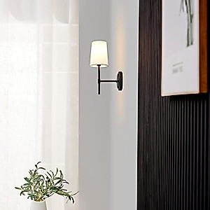 Globe Electric 51859 1-Light Wall Sconce, Matte Black, White Fabric Shade, Wall Lighting, Wall Lamp Dimmable, Wall Lights for Bedroom, Kitchen Sconces Wall Lighting, Home Décor, Bulb Not Included
