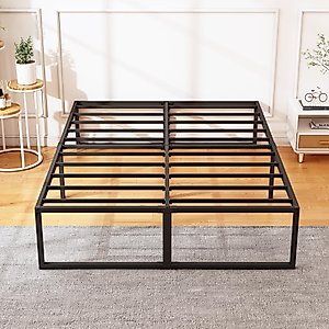 XINXINYAN 16 Inch Full Bed Frame, No Box Spring Needed, Heavy Duty Metal Platform Bed Frame Full Size, Strong Steel Slats Support, Noise Free, Easy Assembly, Black