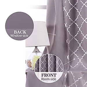 Anjee Grey Blackout Curtains 84 inches Long 2 Panels Sets for Bedroom Living Room Darkening,Grommet Top Window Treatment Drapes with Silver Foil Moroccan Pattern Home Decor, 52 x 84 Inch, Space Grey