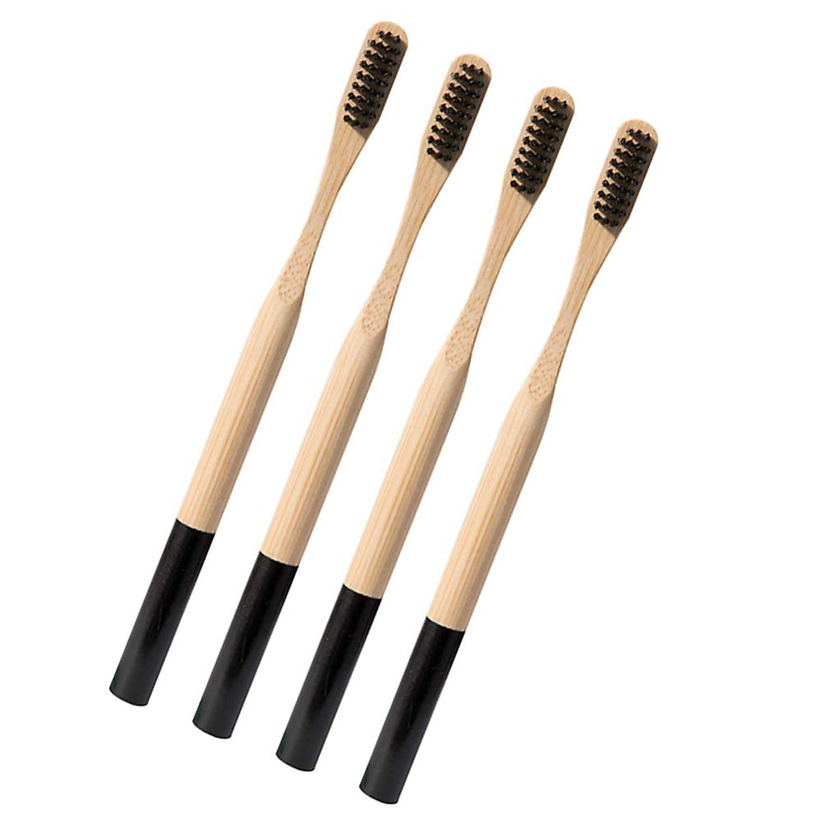 SUPVOX 4pcs Soft Toothbrush Long Handle Bamboo Teeth Brush for Deeply Oral Cavity Cleaning Home Travel Outdoor Adults Kids (Black)
