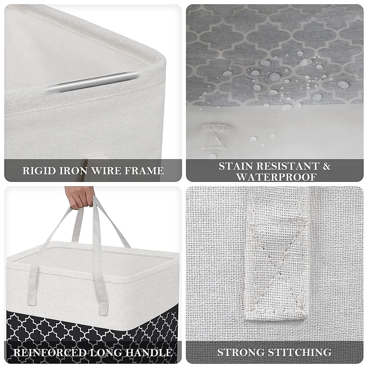 HomeHacks Laundry Baskets, Laundry Hamper with Long Handles, Collapsible Waterproof Clothes Hamper, Tall Laundry Bin, Clothes Hamper for Bedroom, Bathroom, Dorm, 75L, 3-Pack, Black