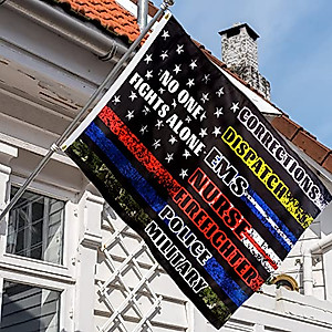 XIFAN Double Sided Flag No One Fights Alone Flag 3 Ply US American Flag First Responders Multi Thin Line Brass Grommets Outdoor Banner Decoration 3 X 5 FT