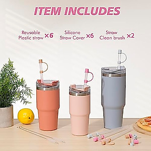 6 Straws with Cover Cap for Stanley Tumbler Replacement - Reusable Straw with Stopper Tips, Perfect for Stanley Cup with Handle H2.0, 14, 20, 30, 40oz Accessories