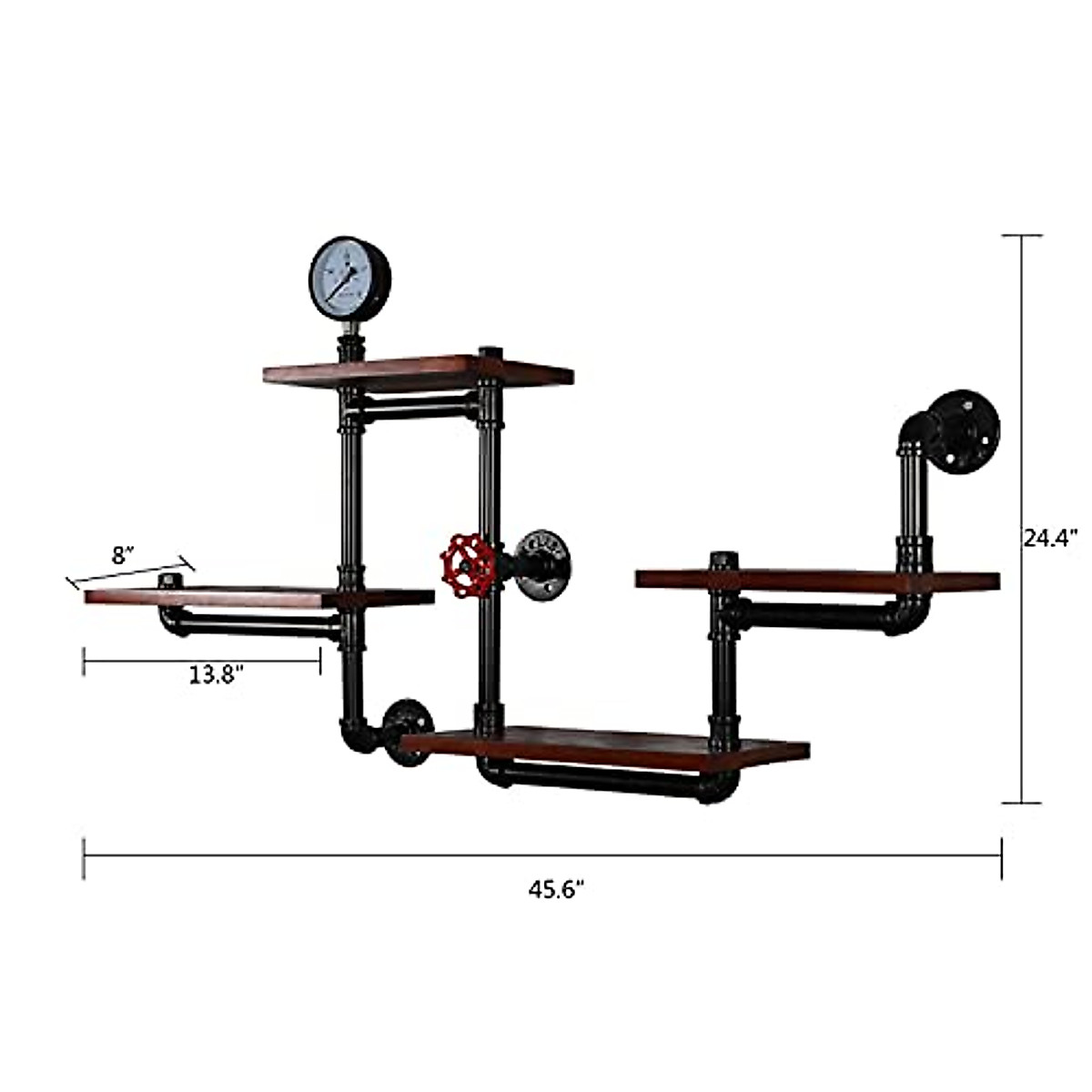 4 Tiers Industrial Pipe Shelving Wall Mounted,Rustic Wood Wall Shelf Storage Metal Floating Shelves Unit Bookshelf Hanging Wall Shelves for Farmhouse Kitchen Bar Bathroom Living Room Home Decor