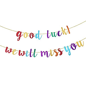 Retirement Decorations, Good Luck We Will Miss You Banner Retirement Party Decorations Farewell Banner Going Away Party Decorations for Men Women Coworker Friends Graduation (Colorful)