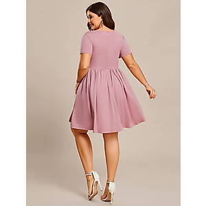 Ever-Pretty Summer Mini A-Lline Short Sleeves A-Line Curve Dresses for Women 2023 Dusty Rose L