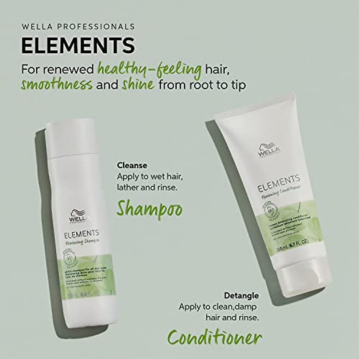Wella Professionals Elements Renewing Shampoo & Conditioner Set, Sulfate & Silicone Free, Instant Detangling, For All Hair Types, Retail Sizes