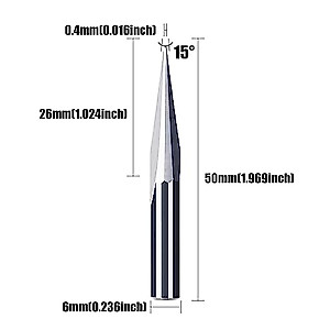 HUHAO 3PCS CNC Router Bit 6mm Carbide Engraving V Groove Cutting Bit 2 Flute 15 Degree 0.3mm Tip CNC Engraving Bits for Woodworking Steel Brass MDF