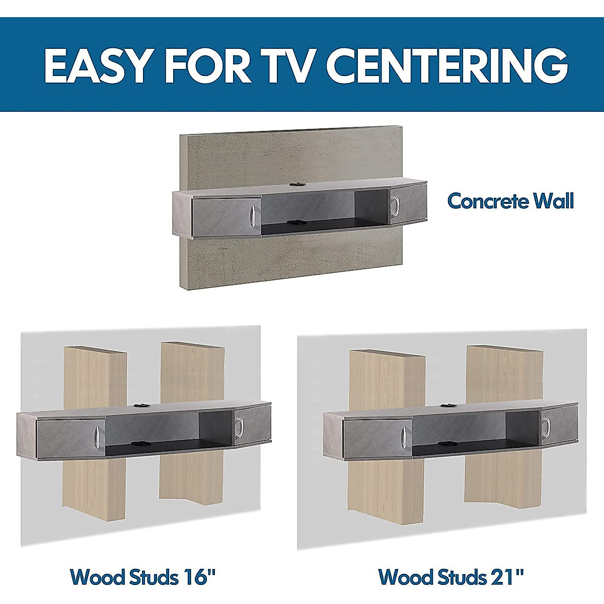 WAMPAT Floating TV Stand for 32-60 inch TVs,Floating TV Shelf for TV Wall Mounted, Modern Floating Entertainment Center Media Console Shelf for Living Room, Bedroom,41'',Grey