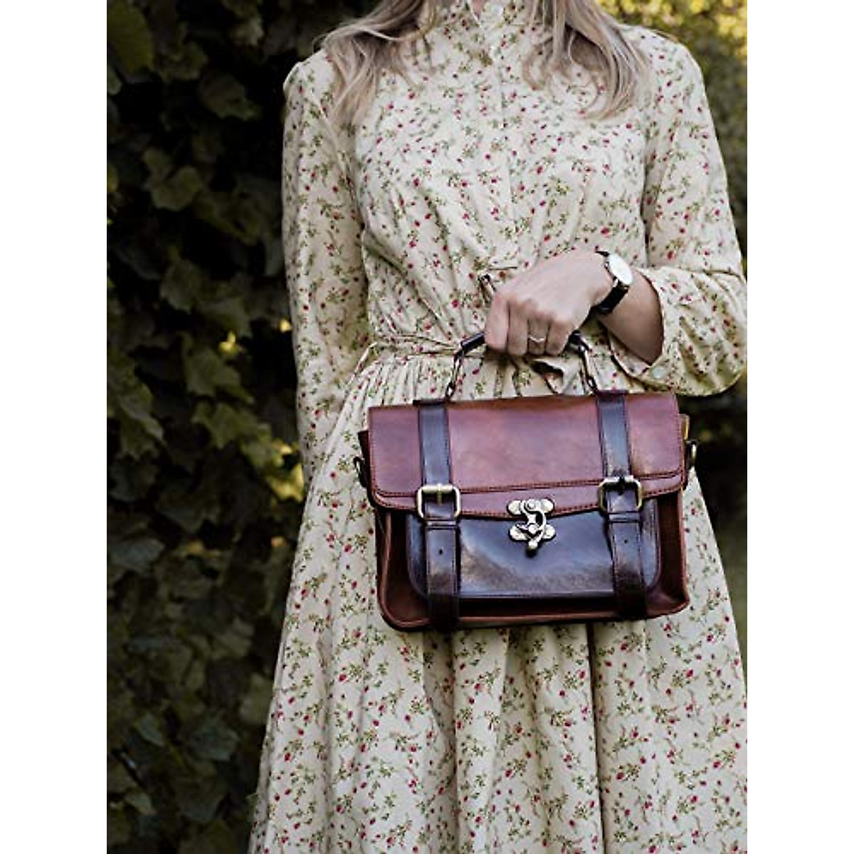 ECOSUSI Women PU Leather Satchel Purse Vintage Small School Crossbody Messenger Bag Work Cross-body Bag, Coffee