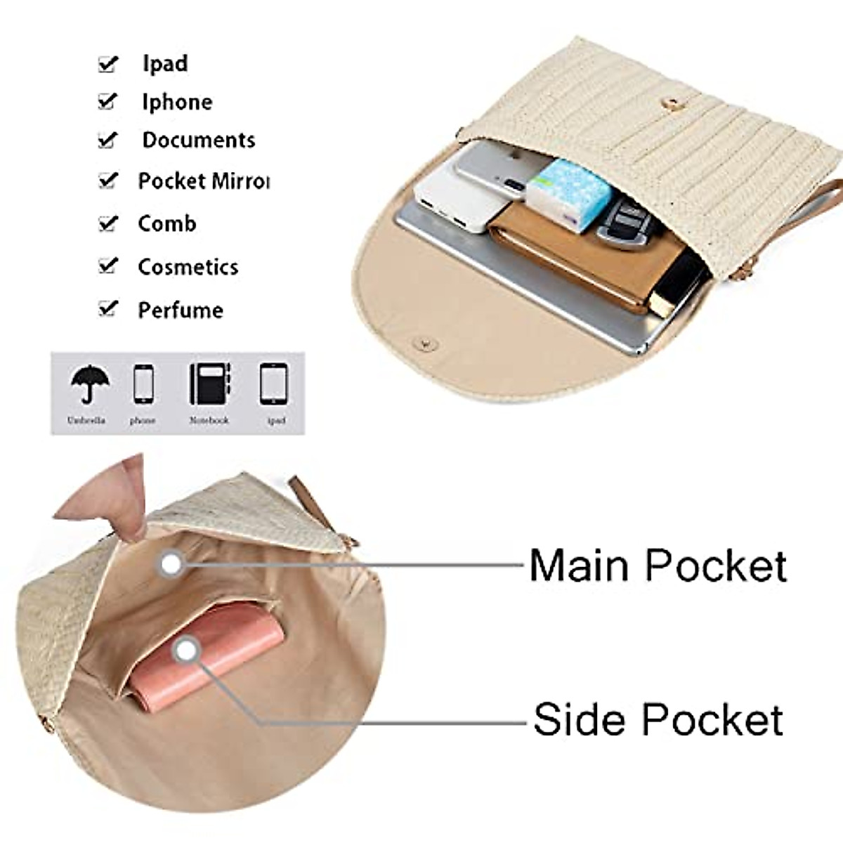 YYIHER Straw Clutch Bags for Women, Straw Shoulder Bag Summer Purse Woven Beach Bags Envelope Bag for Ladies White