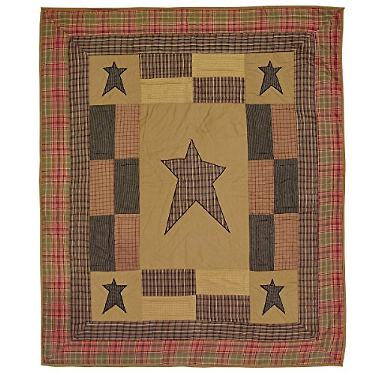 VHC Brands Dark Khaki Tan Primitive Decor Sutton Rod Pocket Cotton Pre-Washed Appliqued Star Throw