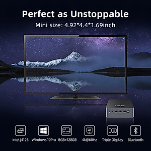 AWOW Mini PC Intel J4125, 8GB LPDDR4 128GB M.2 SSD Mini Desktop Computer Windows 11 Pro, Support 4K Triple Display/Dual WiFi/HDMIx 2/Gigabit Ethernet/BT 4.2, Mini Computer for Business/Home/Office