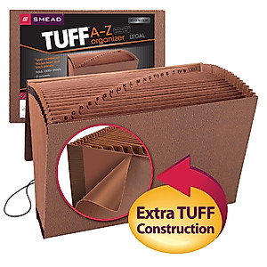 Smead TUFF Expanding File, 21 Pockets, Alphabetic (A-Z), Flap and Cord Closure, Legal Size, Redrope (70320), Pack of 1