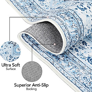 RUGSREAL Bohemian Floral Medallion Area Rug 5x7 Oriental Blue Large Bedroom Rug, Soft Non-Slip Washable Dining Room Mat Indoor Nursery Floor Carpet for Guest Room Entryway, 5x7 Blue